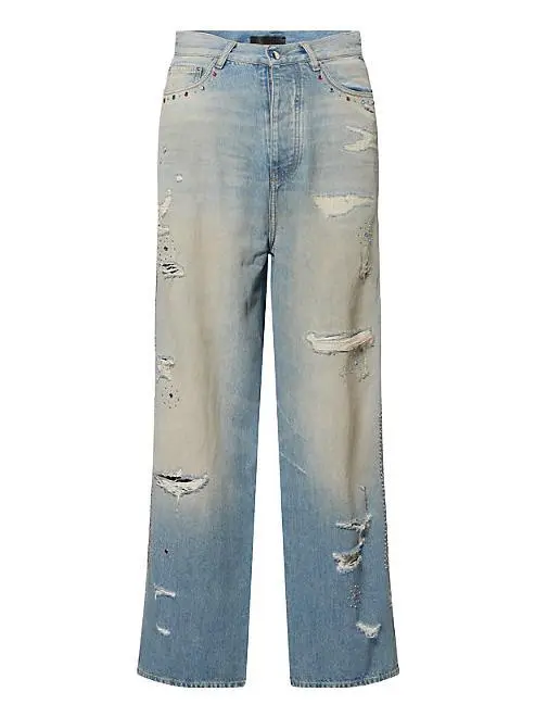 Amiri Bones-studded Baggy-fit Denim Jeans - Blue
