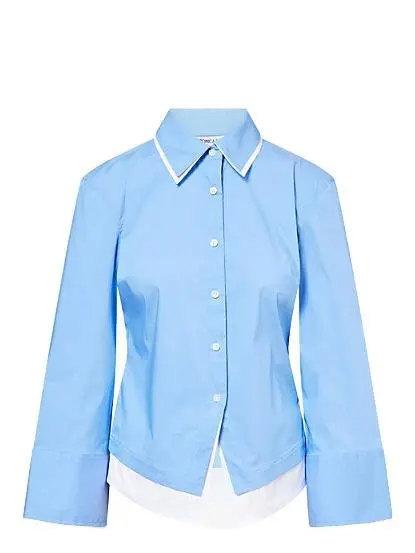 Veronica Beard Bonnie Button-down Cotton-blend Shirt - Cadet