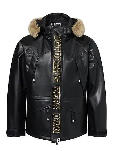 A BATHING APE X Ovo Metallic-embroidered Faux-leather Hooded Jacket - Black