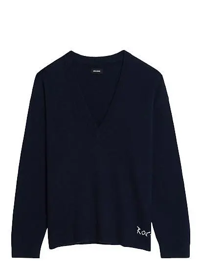 Zadig&Voltaire Logo-embroidered Wool And Cashmere-blend Jumper - Encre