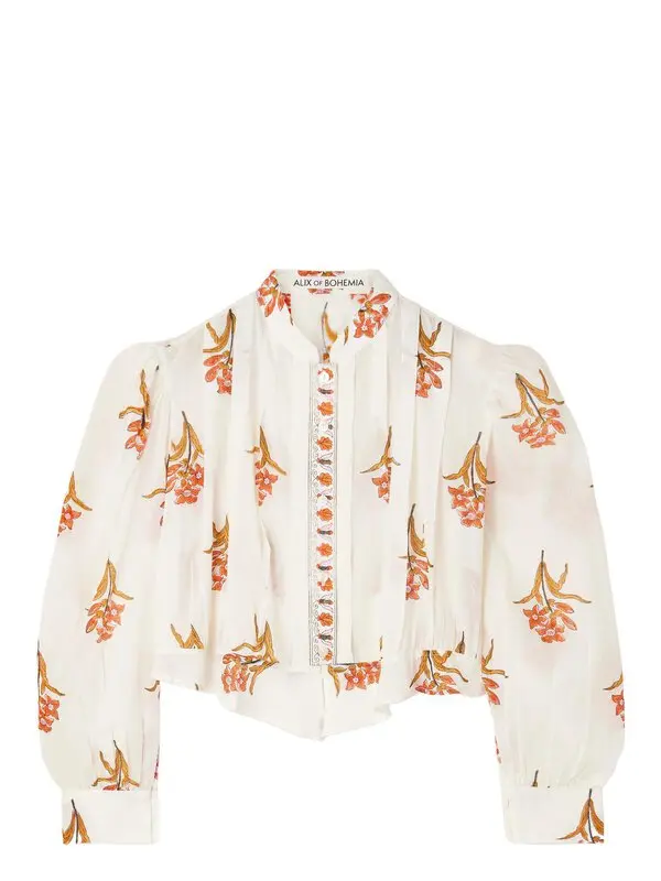 Alix Of Bohemia Ryland Persimmon Cropped Floral-print Blouse - Neutrals