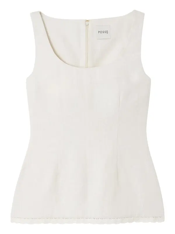 Posse Effi Crocheted Lace-trimmed Linen Tank - Cream
