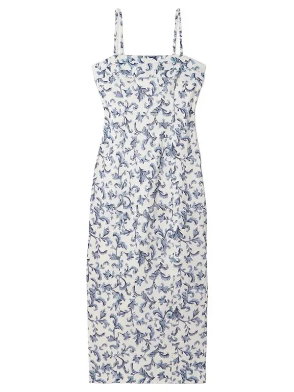 Posse Rue Pleated Printed Linen And Silk-blend Midi Dress - Blue