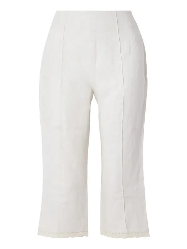 Posse Effi Capri Crocheted Lace-trimmed Linen Pants - Neutrals