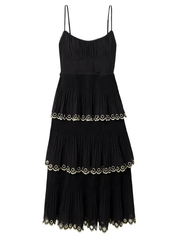 Zimmermann Tiered Embroidered Georgette Midi Dress - Black