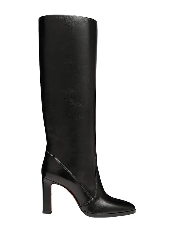 Santoni Andy Leather Stiletto Knee Boots - Black
