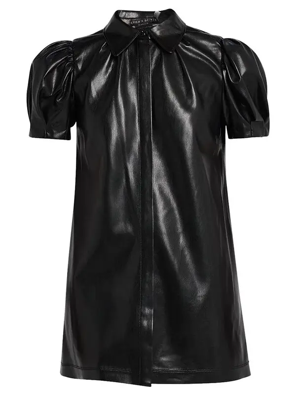 Alice + Olivia Jem Vegan Leather Shirt Dress - Black