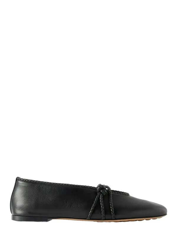 Bottega Veneta Intrecciato-trimmed Leather Ballet Flats - Black