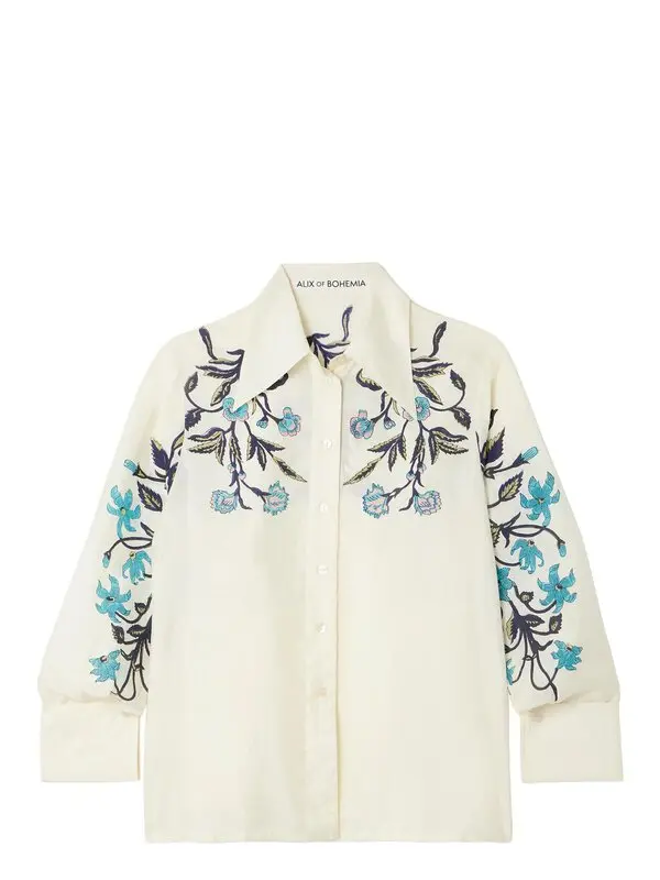 Alix Of Bohemia Floral-print Silk Crepe De Chine Shirt - Off-white