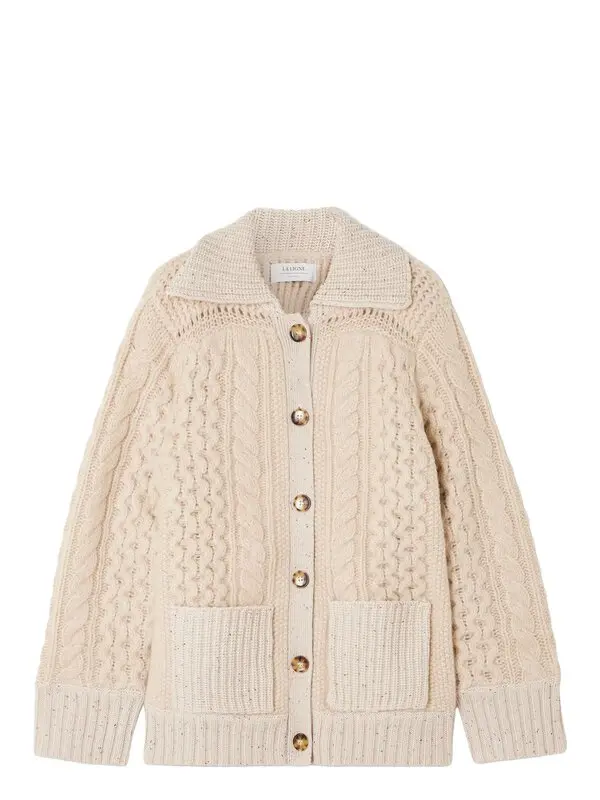 LA LIGNE Nuage Cable-knit Merino Wool And Cashmere-blend Cardigan - Neutrals