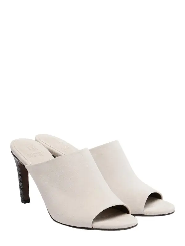 Brunello Cucinelli Monili Suede Mules - Grey