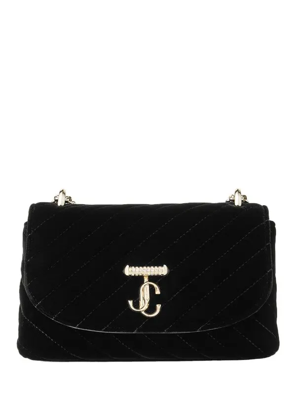 JIMMY CHOO Curve Quilted Velvet Crossbody Bag With Crystal Jc Bar - Black/shiny Gold