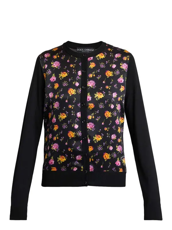 Dolce & Gabbana Rose Bouquets-print Satin Cardigan - Black