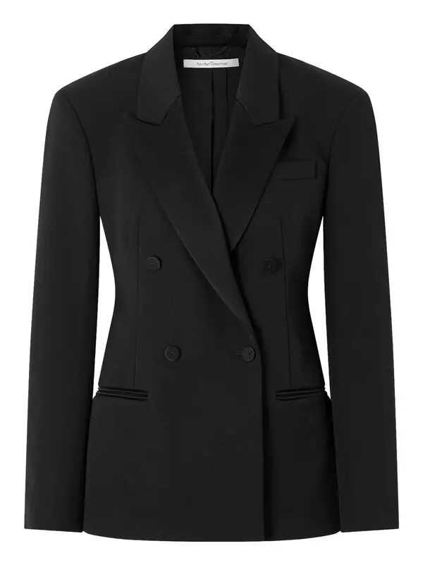Another Tomorrow Double-breasted Wool-blend Twill Blazer - Black