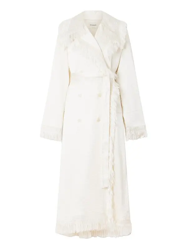 FFORME Lise Tie-detailed Fringed Silk-blend Trench Coat - Cream