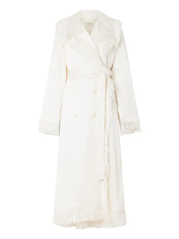 FFORME Lise Tie-detailed Fringed Silk-blend Trench Coat - Neutrals