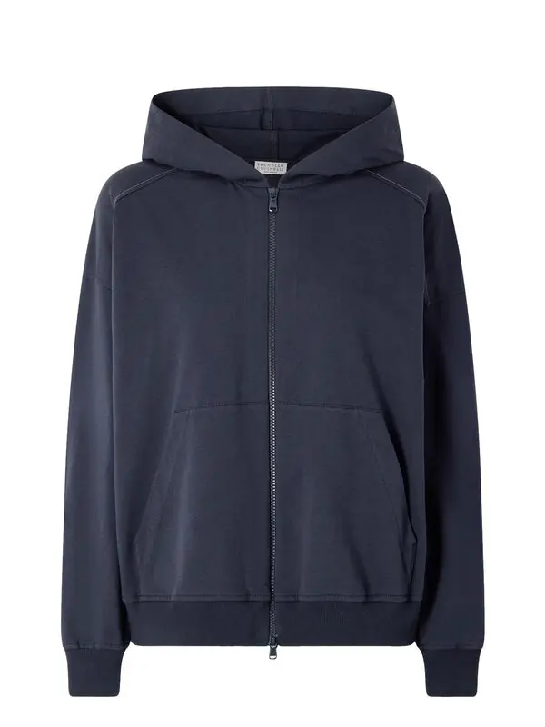 Brunello Cucinelli Cotton-blend Jersey Hoodie - Blue