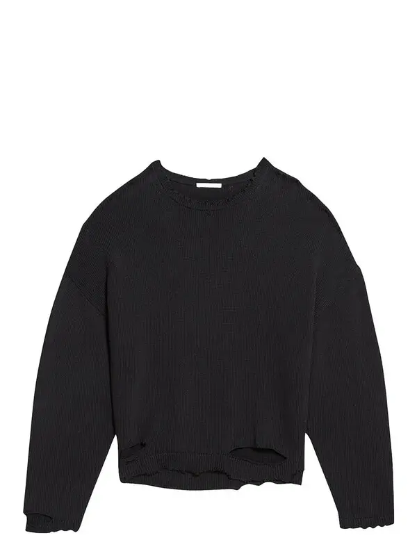 Helmut Lang Distressed Ribbed Crewneck Sweater - Black