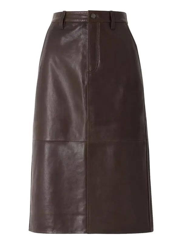 FRAME Paneled Leather Midi Skirt - Brown