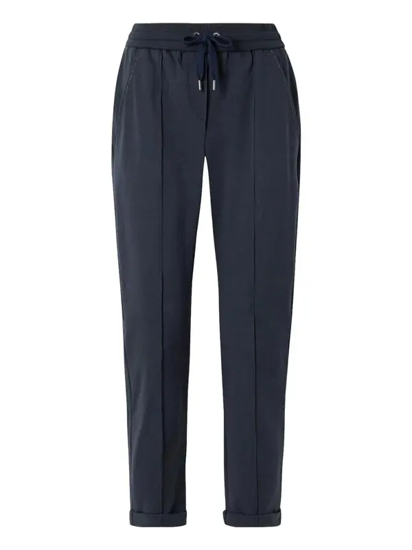 Brunello Cucinelli Bead-embellished Cotton-blend Jersey Track Pants - Blue