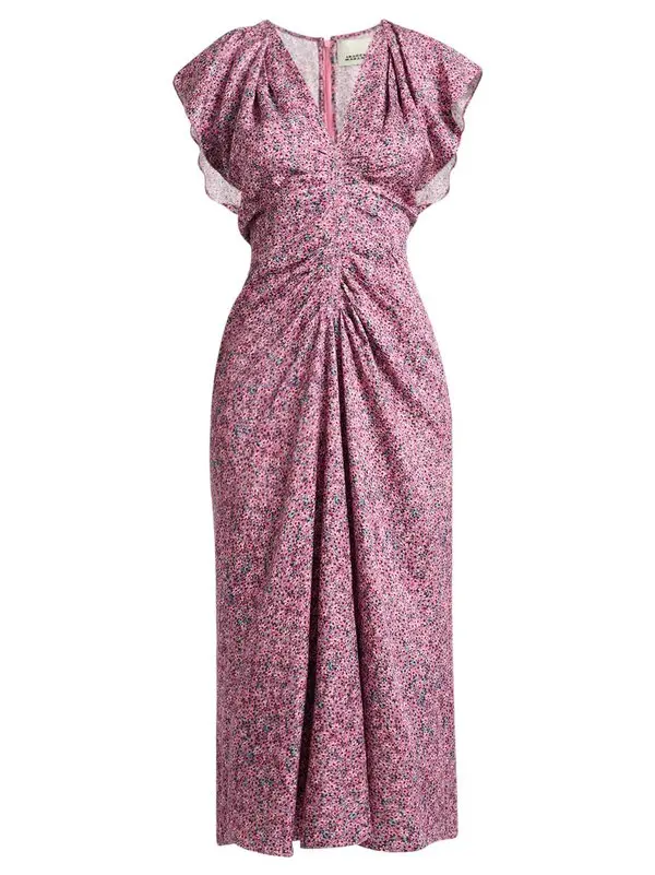 Isabel Marant Lyndsay Floral Satin Midi Dress - Pink