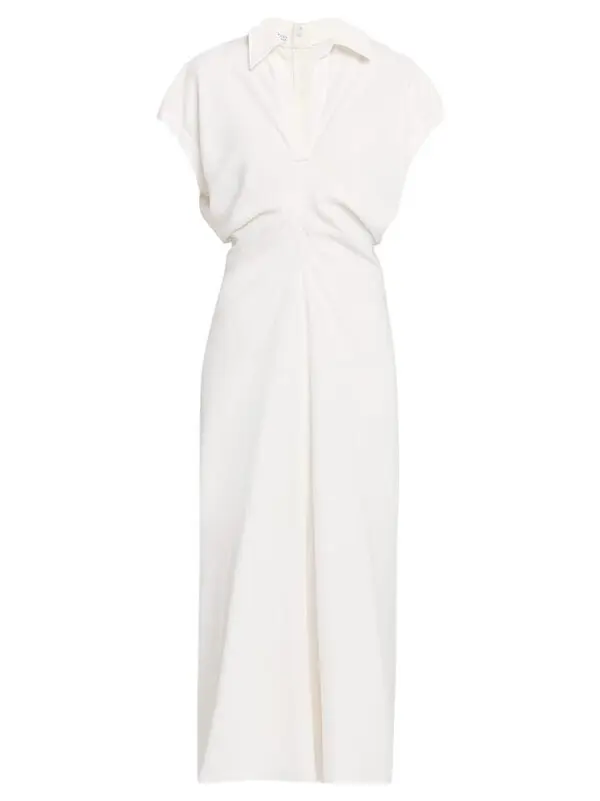 Brunello Cucinelli Draped Linen Twill Polo Dress With Monili Trim - White/natural