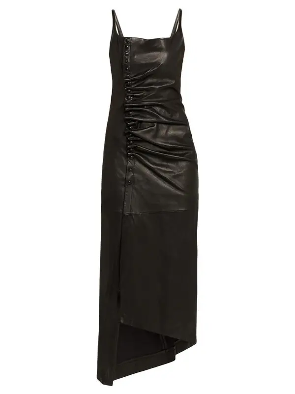 Rabanne Asymmetric Ruched Leather Dress - Black