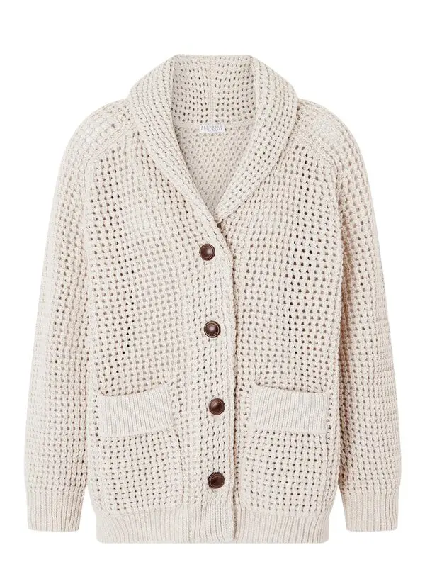 Brunello Cucinelli Open-knit Cotton-blend Cardigan - Neutrals