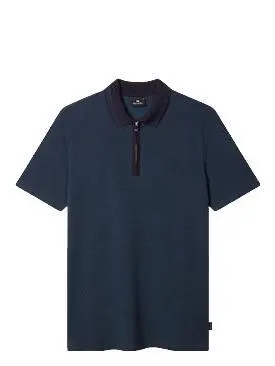 Paul Smith Navy Cotton Jacquard Zip-neck Polo Shirt - Blue