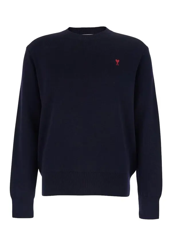 Ami Crewneck Sweater With Adc Embroidery - Blue