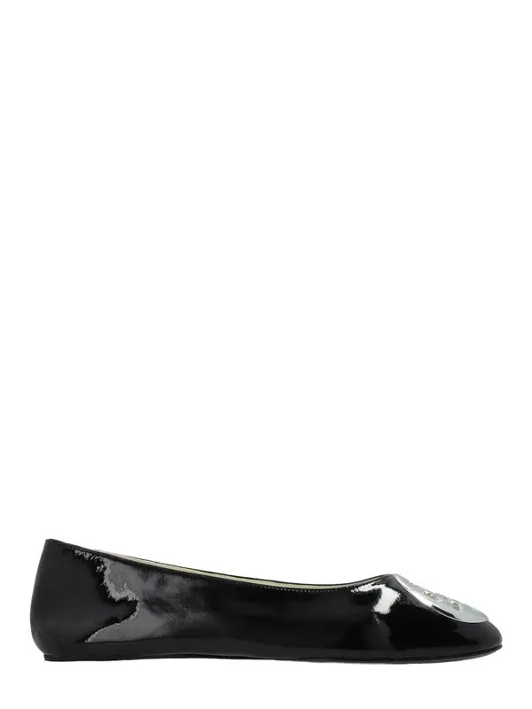 Tory Burch Leather Ballet Flats With Logo - Black