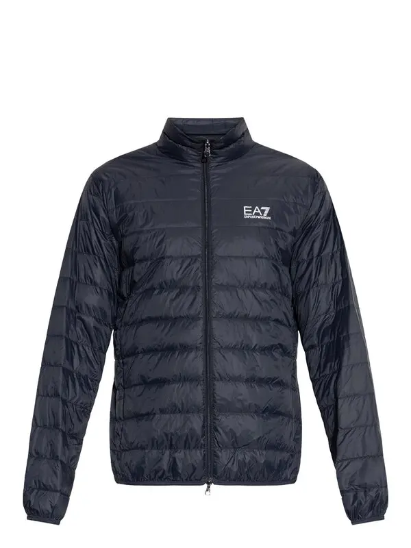 EA7 Down Jacket With A Stand-up Collar - Navy Blue