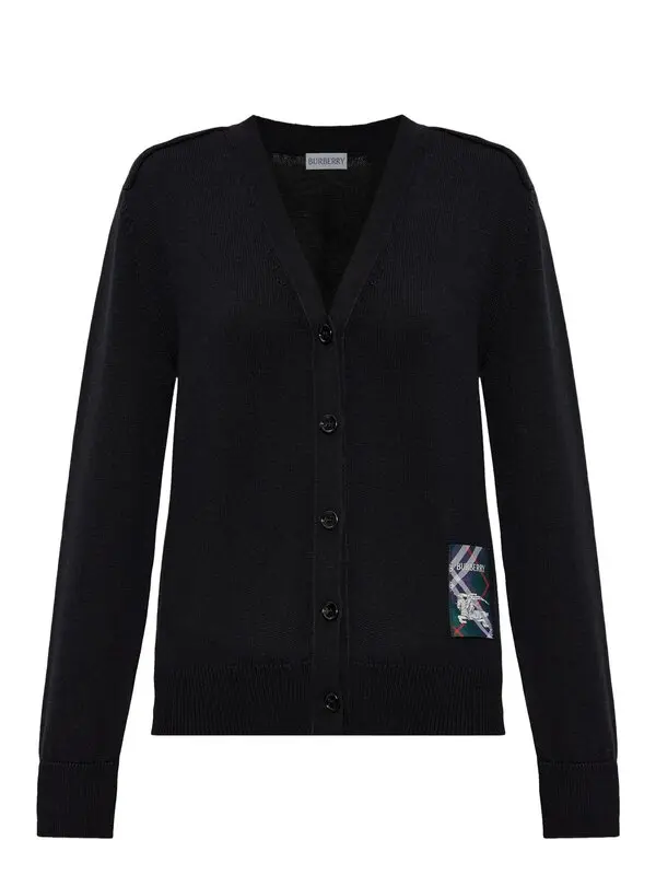 Burberry Wool Cardigan With Logo Patch - Black