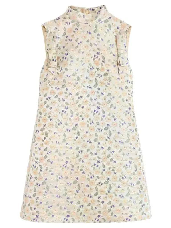 Valentino Garavani Short Dress In Garden Lurex Jacquard - Neutrals