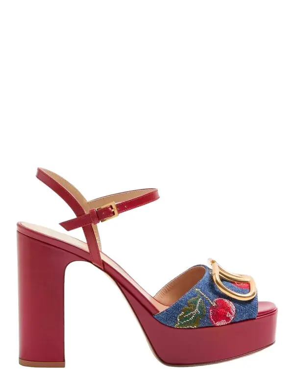 Valentino Garavani 115mm Cherryfic-embroidery Vlogo-signature Platform Sandals - Blue