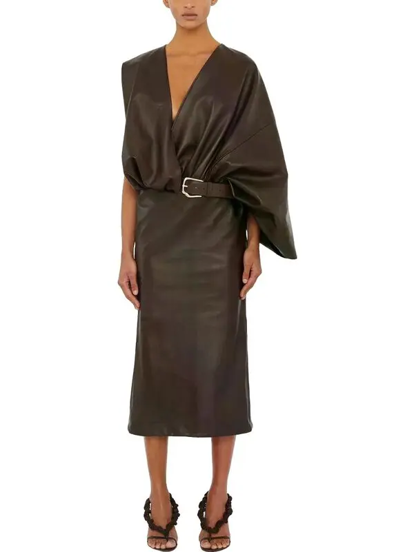 Christopher Esber Swaddled Belted Leather Midi Dress - Brown