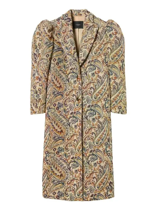 TWINSET Puff-sleeve Paisley Jacquard Coat - Neutrals