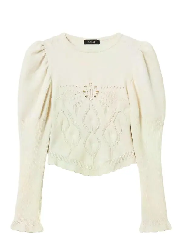 TWINSET Open-knit Puff-sleeve Jumper - Neutrals