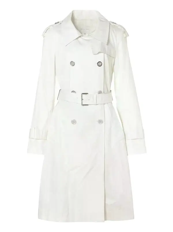 Celine 2000s Buttoned Belted Trench Coat - White