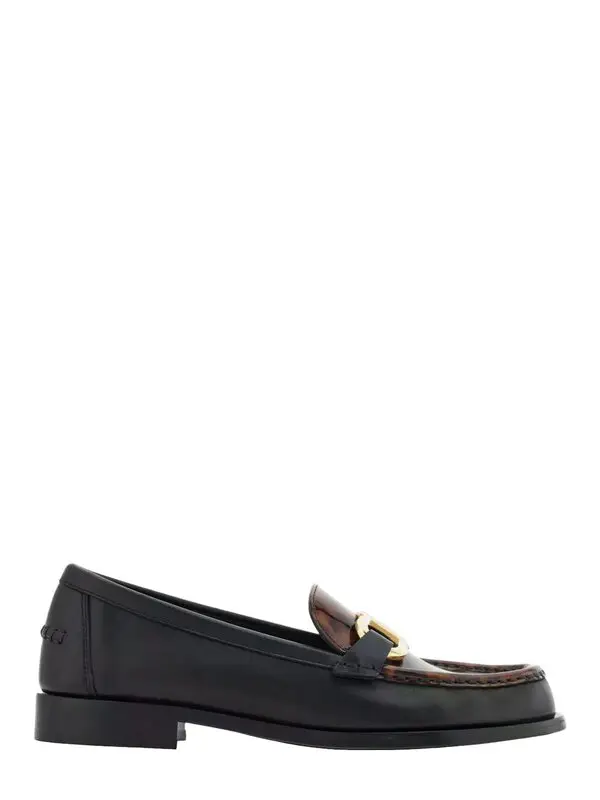 FERRAGAMO Tortoiseshell Gancio Loafers - Black