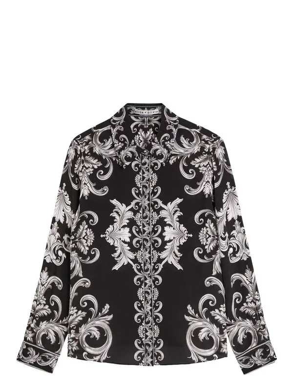 Alice + Olivia Willa Patterned Silk Shirt - Black
