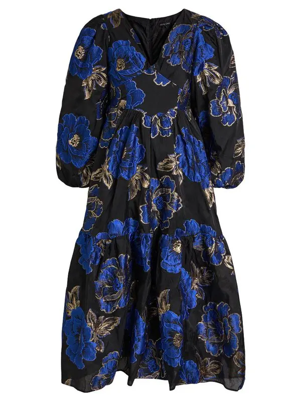SISTER JANE Floral-jacquard Woven Midi Dress - Blue
