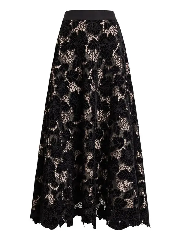 Alice + Olivia Lorena Cutwork Lace Maxi Skirt - Black