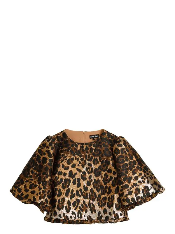 SISTER JANE Jacquard Woven Crop Top - Leopard