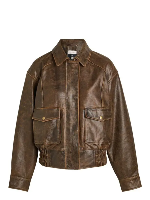 REFORMATION Paneled Leather Jacket - Brown