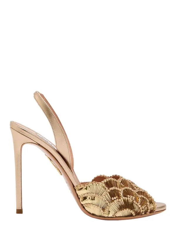 AQUAZZURA Ce Soir 105 Embellished Leather Sandals - Gold