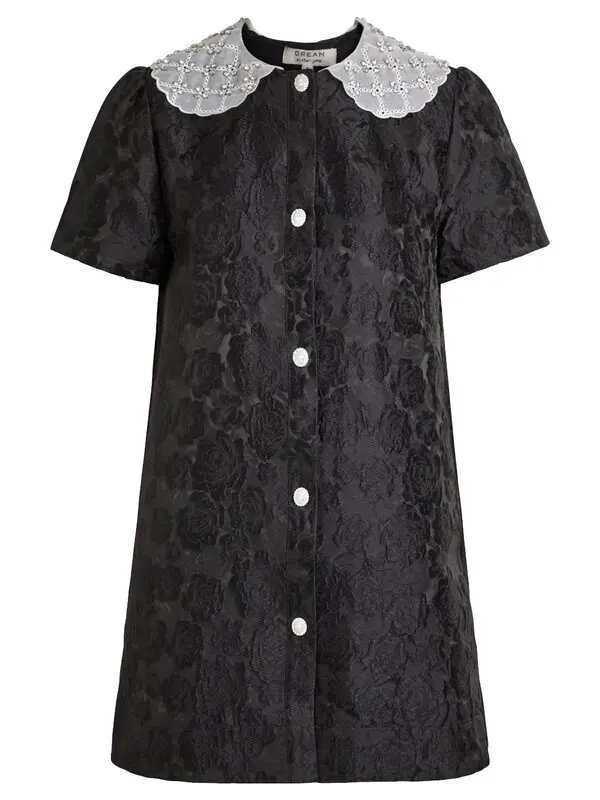SISTER JANE Floral-jacquard Woven Mini Dress - Black