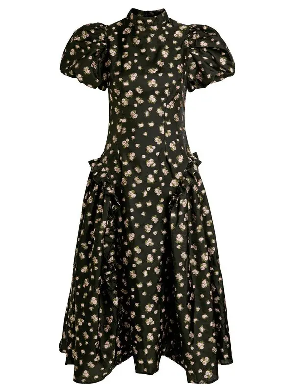 SISTER JANE Floral-jacquard Woven Midi Dress - Black