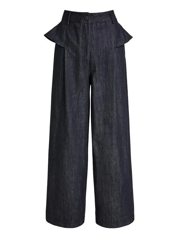 SISTER JANE Curio Ruffled Wide-leg Trousers - Denim