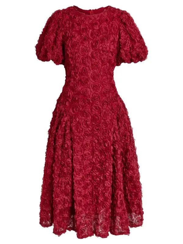 SISTER JANE Floral-appliquéd Tulle Midi Dress - Red